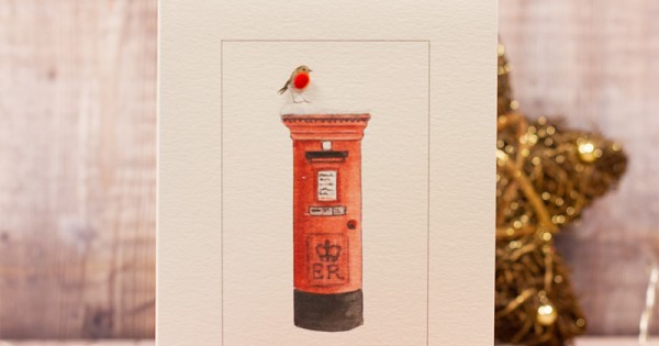 Robin on a Post box Christmas card - Papersheep (Trade Only)