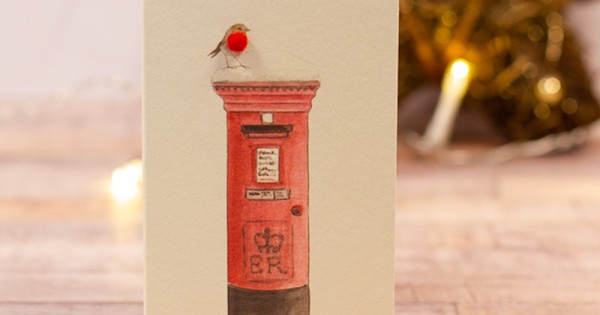 Mini Robin on postbox Christmas card - Papersheep (Trade Only)